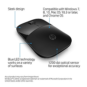 HP Wireless Mouse Z3700 (26V63AA#ABL, Black), Dimensions (mm) : 101 x 60 x 25.3