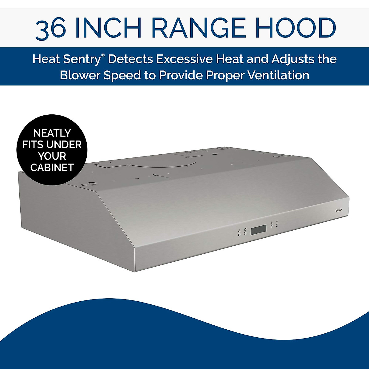 Broan-NuTone BCDJ136SS Glacier 36-inch Under-Cabinet 4-Way Convertible Range Hood with 3-Speed Exhaust Fan and Light, Stainless Steel