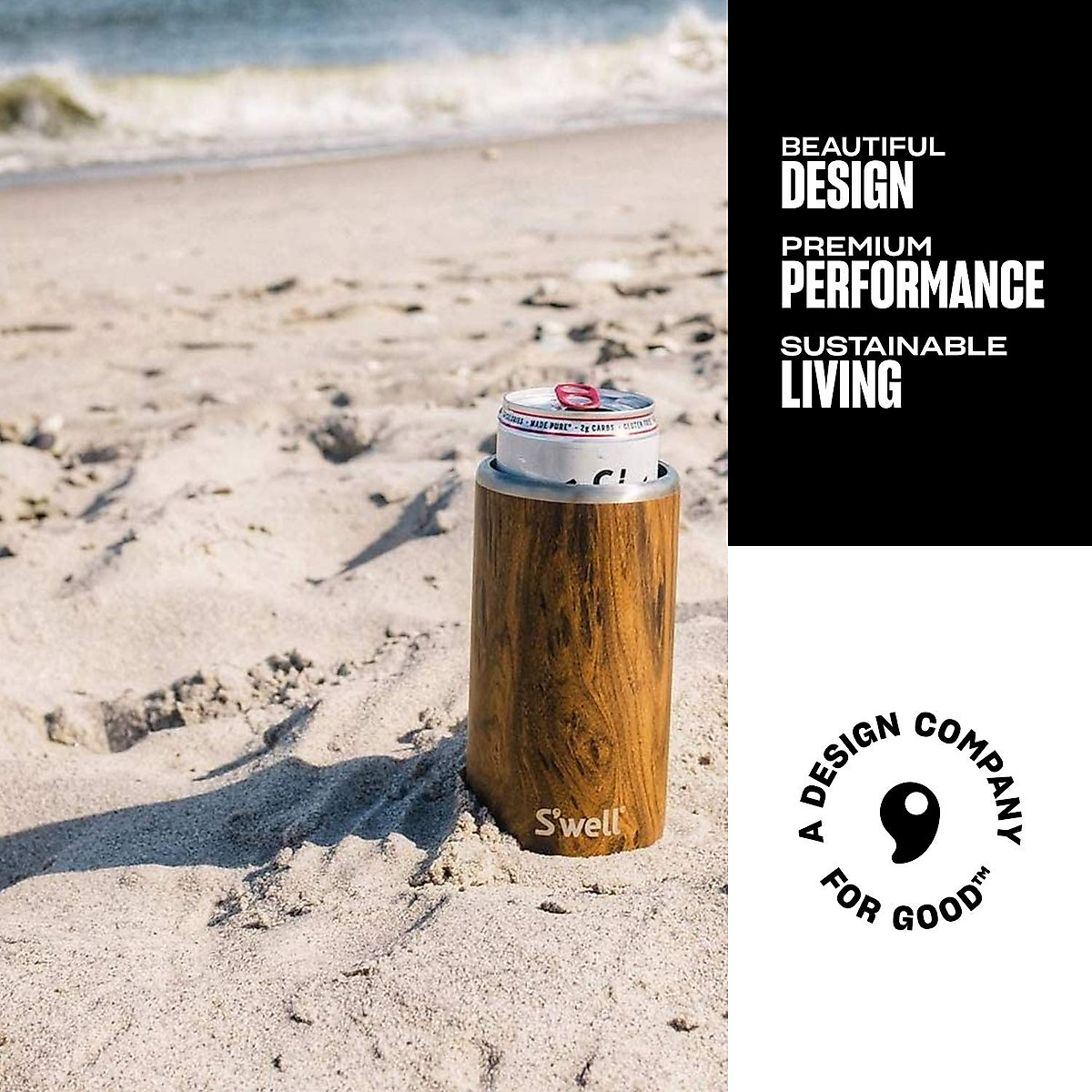 S'well Stainless Steel Chiller Triple-Layered Vacuum-Insulated Keeps Drinks Cool and Hot for Longer-Dishwasher-Safe BPA-Free for Travel, 16-19oz Cans and Bottles, Teakwood