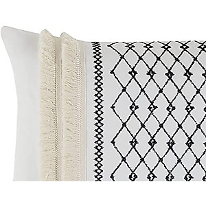 INK+IVY Bea Mid Century Modern Cotton Oblong Decorative Pillow Sofa Cushion Lumbar, Back Support, 12" x 20", Geometric Embroidery Ivory, II30-998