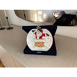 Anka Handcrafts - Christmas Home Decors – Santa in Chimney - Handmade & Handpainted Ceramic Plates with Unique Embossed Surface – w Navy Int. Velvet Case – Christmas for Homes 778