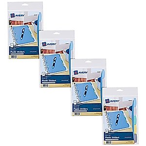 Avery Write & Erase Durable Plastic Mini Dividers for 3 Ring Binders and 7-Ring Binders, 5.5" x 8.5", 5-Tab Sets, Multicolor, 4 Binder Divider Sets (21982)