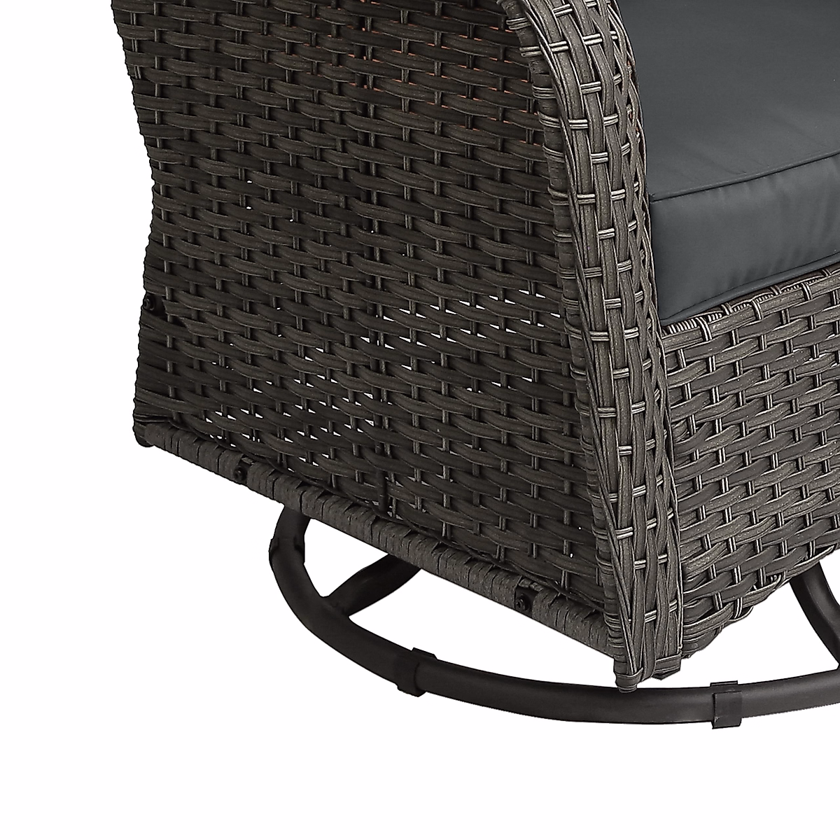 UIXE 3 Pieces Outdoor Swivel Rocking Chairs Patio Furniture Sets, PE Wicker Patio Swivel Rocker Chair Glider Bistro Set with Side Table & Thick Cushions for Porch, Pool, Deck, Garden - Dark Gray