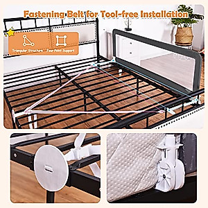 HONEY JOY Bed Rail for Toddlers, 59-in Extra Long, Portable Safety Bed Guardrail w/Double Safety Child Lock, Foldable Baby Bed Rail Guard, Fit King & Queen Full Twin Size Bed Mattress (1 Pack, Gray)