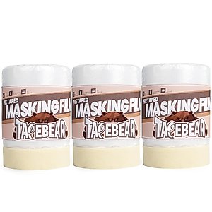 TAPEBEAR Painters Tape and Masking Film 22inch X 30yard(550mmx 27m), Plastic Cover for Painting, Tape and Drape, Pre-Taped Masking Film for Automotive, Floor, Appliance and Furniture, 3Rolls
