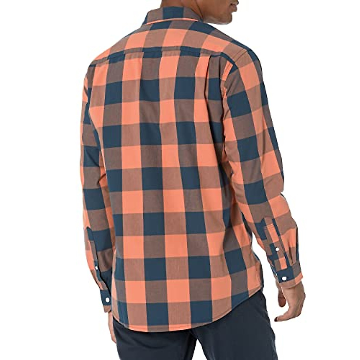 Amazon Essentials Men's Regular-Fit Long-Sleeve Casual Poplin Shirt, Navy Orange Buffalo, X-Large