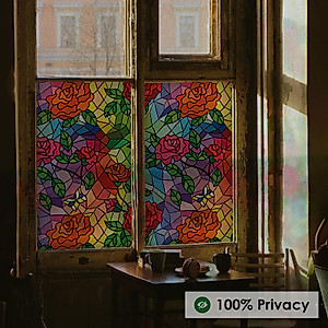 DKTIE Window Privacy Film with Installation Tools, Static Cling Rose Window Sticker Bathroom Glass Window Decals Non Adhesive for Home Windows (B3565, 17.7" × 78.7")