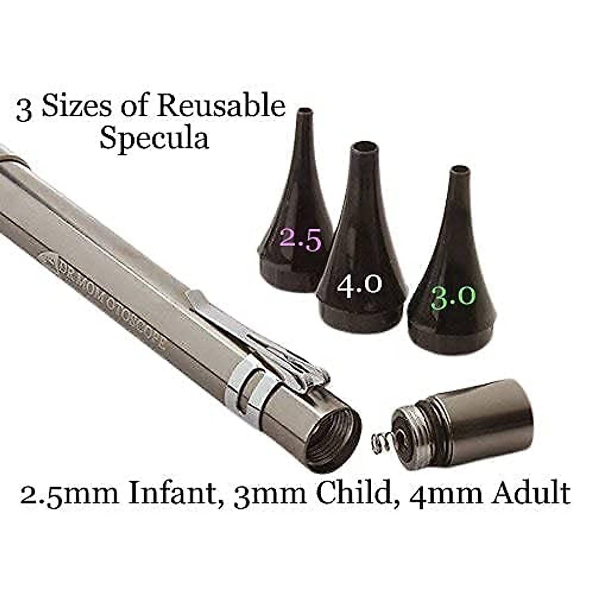 Third Generation Dr Mom Slimline Stainless LED Pocket Otoscope with an Optical Quality Glass Lens and Hard Plastic Travel Hard Case - Silver