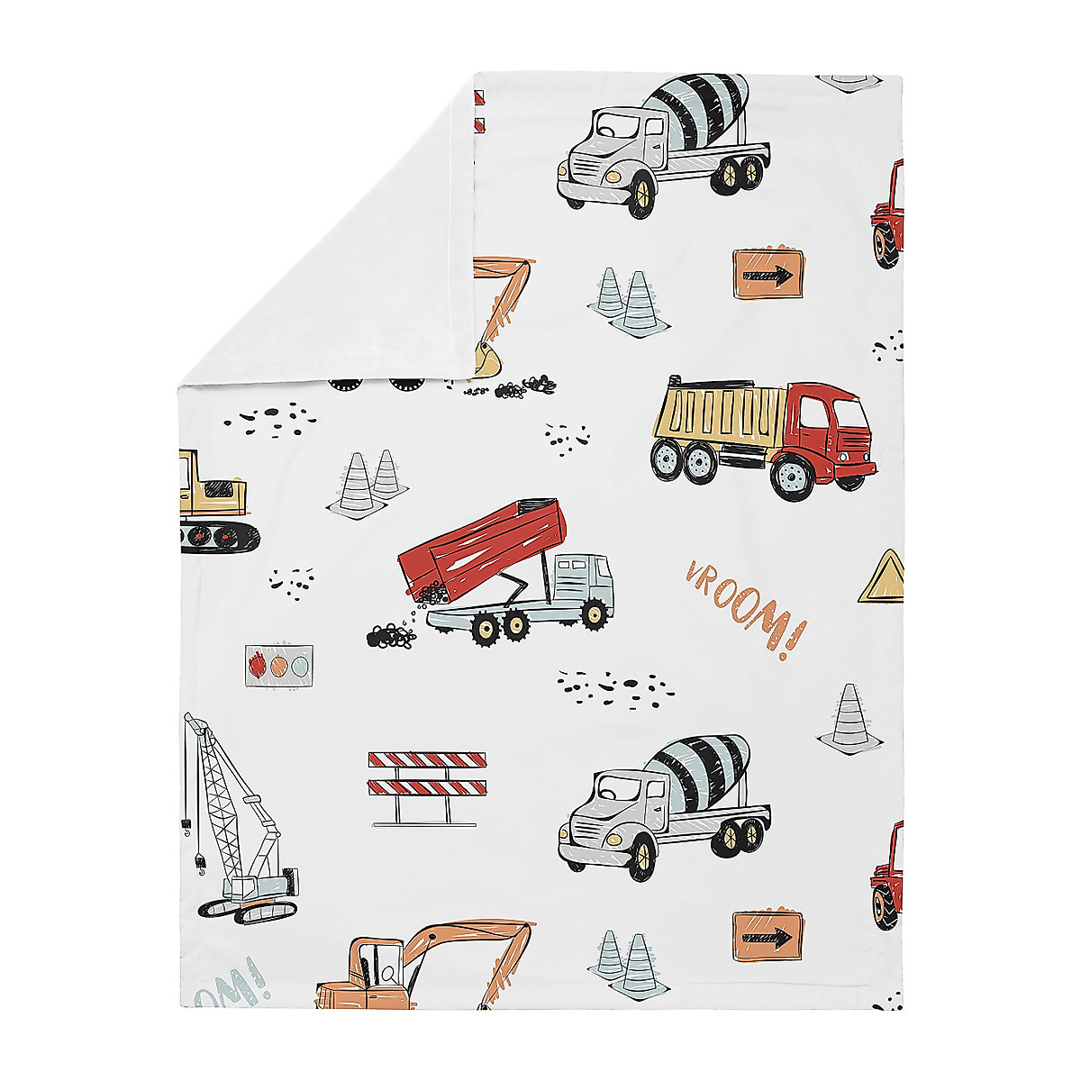Sweet Jojo Designs Construction Truck Baby Boy Receiving Security Swaddle Blanket for Newborn or Toddler Nursery Car Seat Stroller Soft Minky - Grey Yellow Orange Red and Blue Transportation