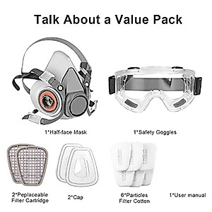 Respirator Mask,Half Facepiece Gas Mask with Safety Glasses Reusable Professional Breathing Protection Against Dust,Chemicals,Pesticide and Organic Vapors, Perfect for Painters and DIY Project