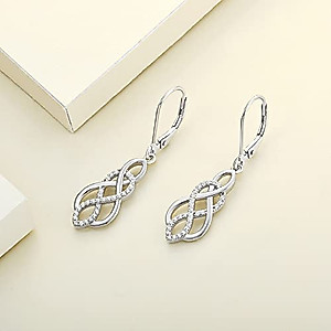 YL Celtic Knot Earrings 925 Sterling Silver Infinity Leverback Earring 18k White Gold Twist Dangle Drop Jewelry
