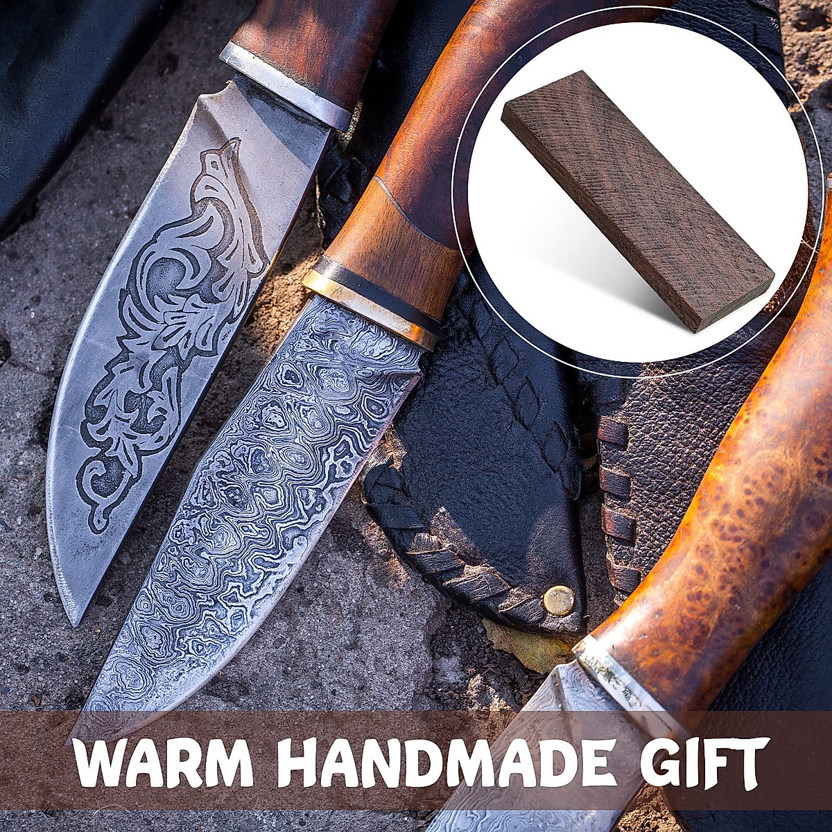 Sasylvia 4 Pcs Black Ebony Lumber Wood Timber Handle Plate Natural Wood Knife Handle Scales Knife Scales Lumber Blank for DIY Music Instruments Tools Crafts, 4.7'' x 1.6'' x 0.4''