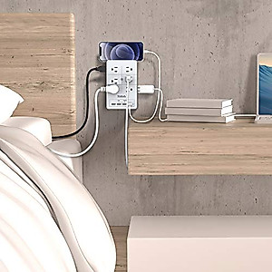 Multi Plug Outlet Surge Protector Nikleb, 12 Electrical Outlet Extender 3 Sided, Wall Outlet with 4 USB Charging Ports Total 4.8A, Plug Adapter 3 Prong, Charging Station Block Wall Mount Low Profile