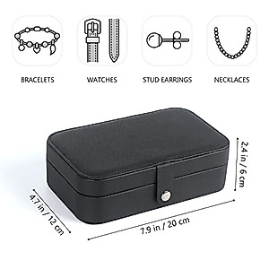 Travel Jewelry Box, [Upgraded Version] Small Jewelry Organizer for Women Girls, 2 Layers PU Leather Portable Travel Case Display Storage Holder boxes for Necklaces, Earrings, Rings, Bracelets - Black