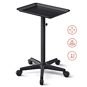 TASALON Salon Tray on Wheels - Aluminum Instrument Tattoo Tray- Adjustable Salon Service Rolling Tray Hairstylist for Dental, Hairdresser Cart with Wheels - Hairstylist Cart - Black