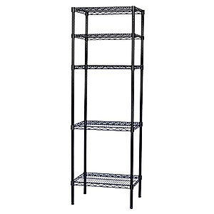 Shelving Inc. Black Wire Shelving with 5 Tier Shelves - 8" d x 18" w x 72" h, Weight Capacity 300lbs Per Shelf