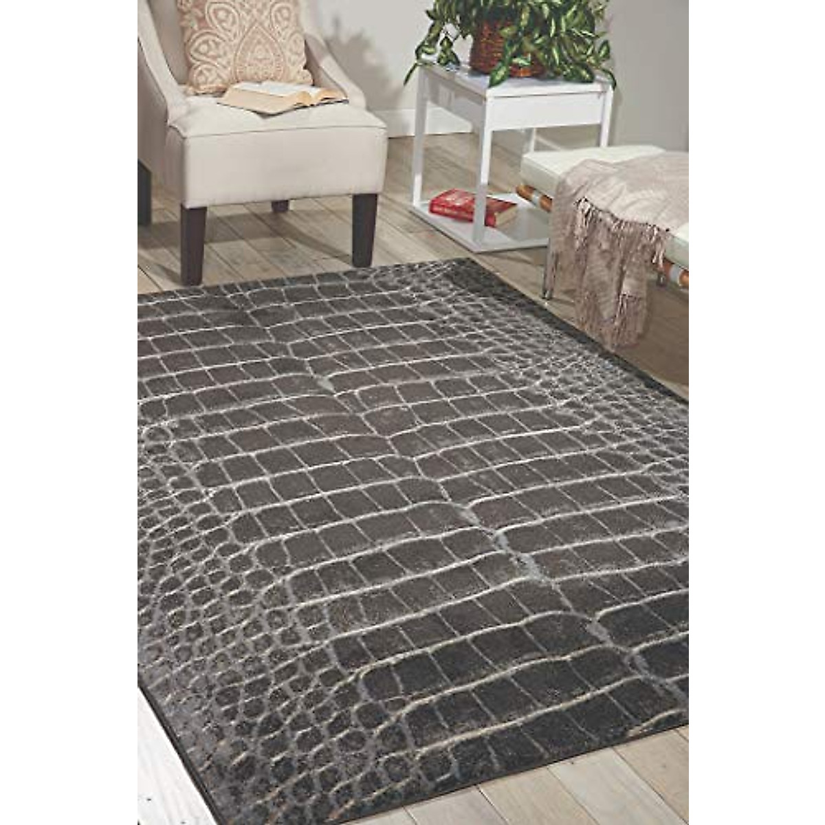 Nourison Maxell Nourison Charcoal 2'2" x 7'6" Area -Rug, Easy -Cleaning, Non Shedding, Bed Room, Living Room, Dining Room, Kitchen (2x8)