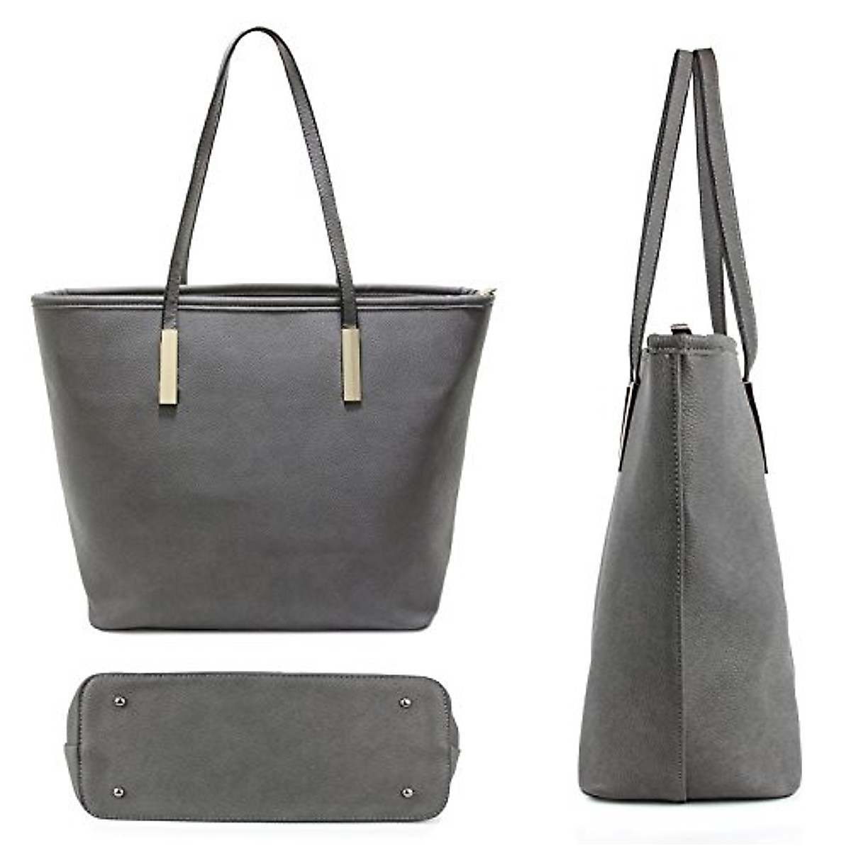 Simple Solid Color Pu Leather Top Handle Satchel Handbags for Women Shoulder Bags(Grey)