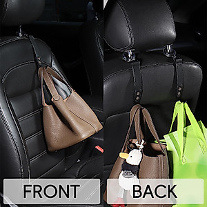 compuda Car Hooks,Car Purse Hook,Car Headrest Hook 2 Pack Leather Headrest Hooks for car accessories,SUS304 Car Bag Hooks(Black)