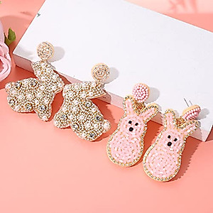 2 Pairs Easter Earrings for Women Beaded Easter Egg Bunny Earrings Letter HAPPY EASTER Earrings Cute Rabbit Dangle Earrings Spring Holiday Jewelry Gifts (Style C)