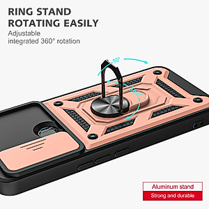 AKINIK for TCL 30 XE 5G Phone Case(Not Fit TCL 30 XL), with Slide Camera Cover and 2pcs HD Screen Protector, 360° Rotation Ring Kickstand [Military Grade] Case (Rose Gold)