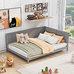 Full Size Daybed Wood Sofa Bed, LostCat Sofa Bed Frame with Wood Slat Support Solid Wood Full Size Daybed Wood Day Bed Frame for Adults Bedroom Living Room, No Box Spring Required, Gray