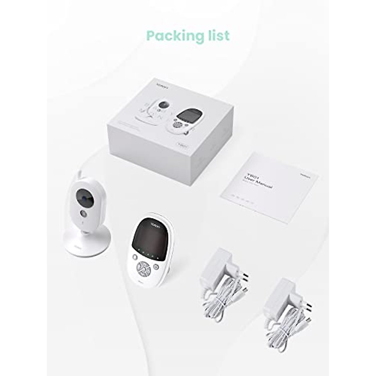YOTON Portable 2.4" Baby Monitor YB01 with Camera and Audio, Auto Night Vision, 2-Way Talk,Temperature Monitor and 8 Lullabies VOX Mode,for Pet,Plug & Play