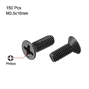 uxcell M3.5 x 10mm Phillips Screw Fastener Black for Laptop PC TV Fan Switch 150pcs