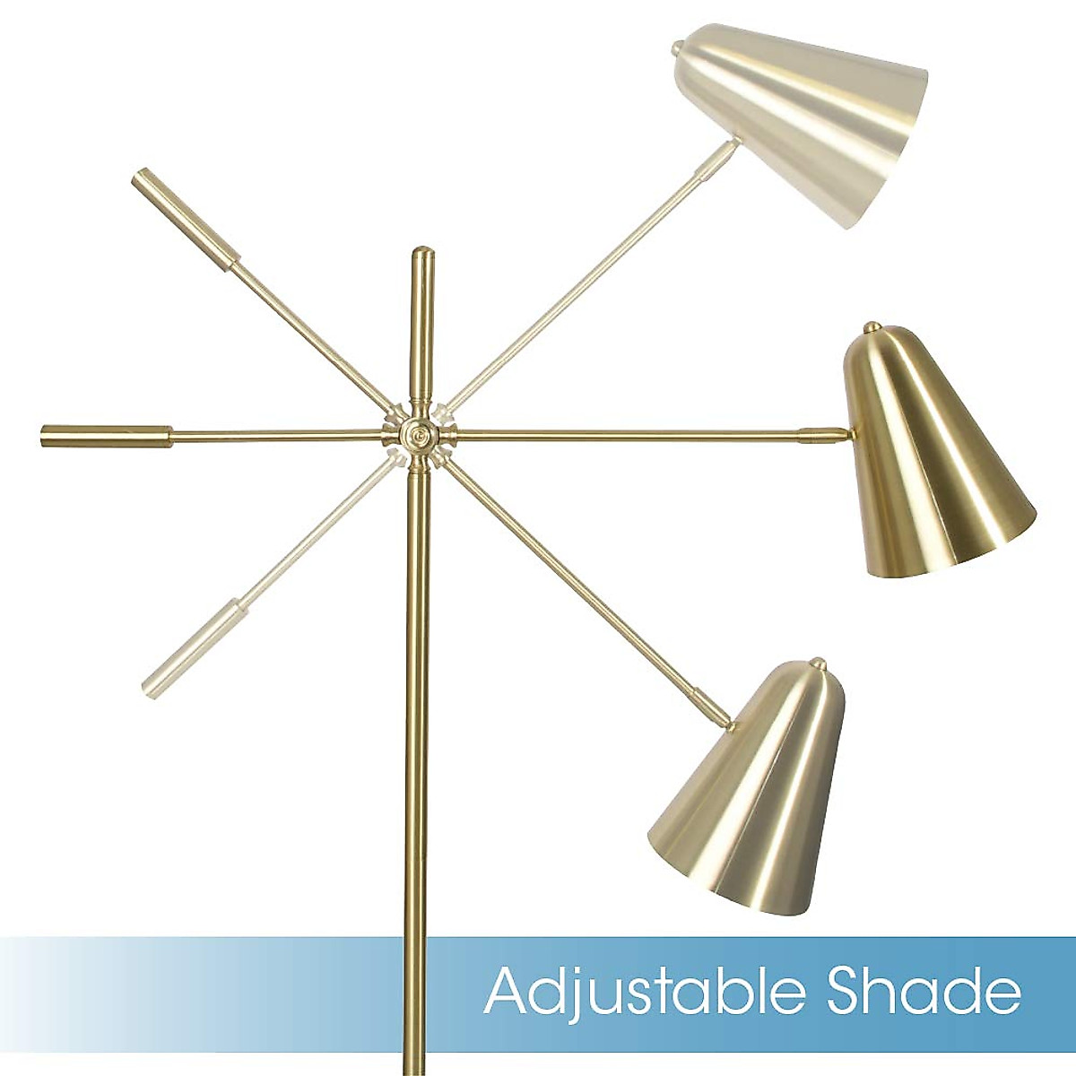 OttLite Archer Floor Lamp - Mid-Century Modern Design, Satin Brass Finish, LED, Adjustable Shade