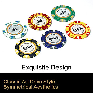 JIESITE 14g Clay Poker Chips Set, 500 Poker Chips, 39mm, with High-end Aluminum Carrying Case/2 Decks of Plastic Playing Cards/Dealer Button, for Poker Games, Blackjack, Texas Hold'em