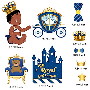 Haooryx 72Pcs Royal Prince Wall Decals Sticker, Royal Blue Vinyl Decal Wall Stickers African American Little Prince Boy Baby Shower Birthday Party Decoration Supplies Waterproof Nursery Wall Art Decor