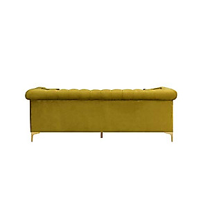 Iconic Home Levin Left Hand Facing Sectional Sofa L Shape Chaise Velvet Button Tufted Rolled Arm with Nail Head Trim Tone Metal Y-Leg with 2 Accent Pillows Modern Contemporary, Gold