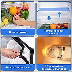 Upstreman 3.2 Cu.Ft Mini Fridge with Freezer, Stainless Steel 2 door, Adjustable Thermostat, Low noise, Energy-efficient, Compact Refrigerator for Dorm, Office, Bedroom