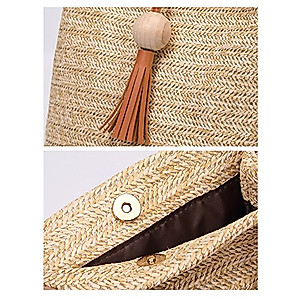 GL-Turelifes Medium Straw Bag Hand Weave Beach Handbag Summer Crossbody Shoulder Bags Bucket Tassel Totes for Women