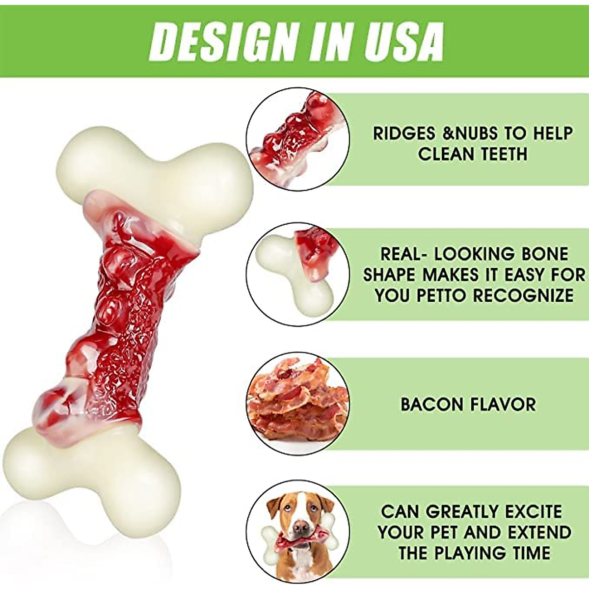 Dog Toys for Aggressive Chewers, Indestructible Large Dogs,Real Bacon Flavored,Dog Chew Toy Bones Medium/Large Breed Dogs,Best to Keep Them Busy (L)