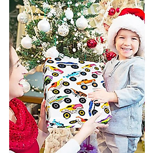 BULKYTREE Birthday Wrapping Paper for Boys Kids, 12 Sheets Dinosaur, Monster Truck, Happy Animals Design Gift Wrap for Kids Birthday, Baby Shower and Holiday - 20 x 29 Inch Per Sheet