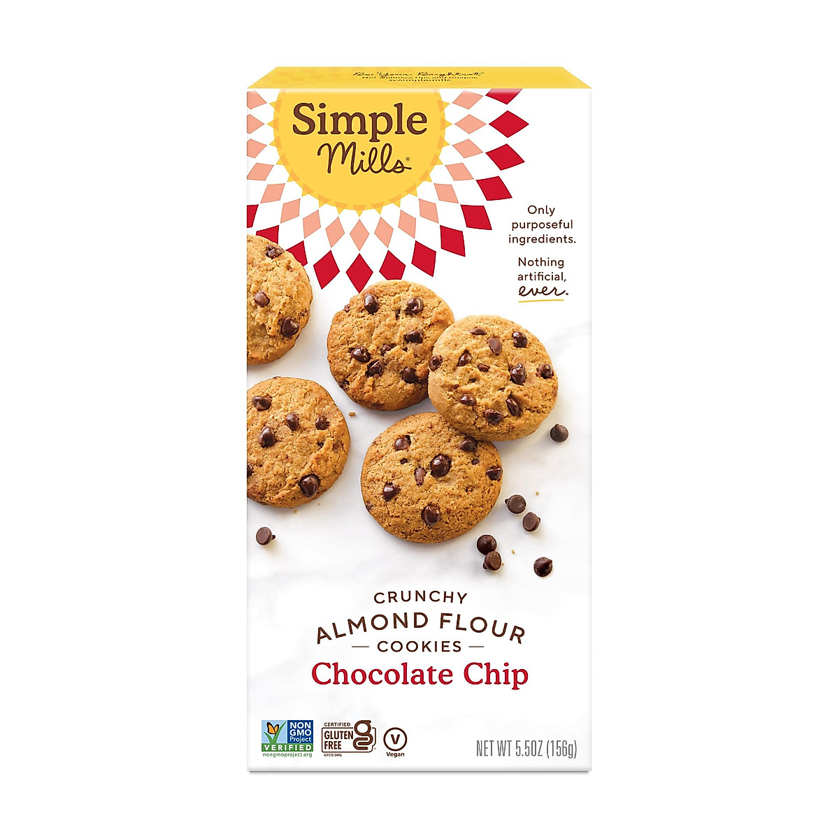 Simple Mills Almond Flour Crunchy Cookies, Chocolate Chip - Gluten Free, Vegan, Healthy Snacks, Made with Organic Coconut Oil, 5.5 Ounce (Pack of 1)