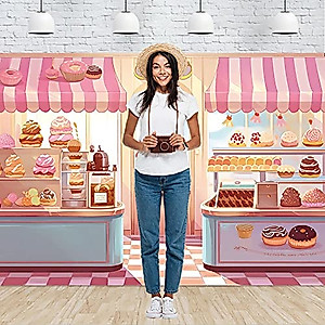 MAQTT Sweet Shoppe Backdrop for Girls Birthday Party Decoration Pink Sweet Shoppe Photography Background for Baby Shower Cute Cream Cake Photo Booth Studio Cake Table Decor 7X5ft