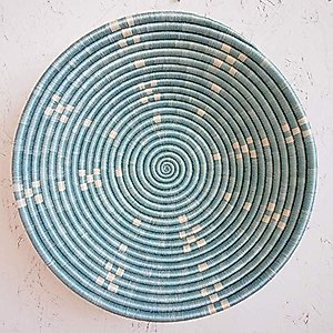 16" X-Large African Basket- Munini/Rwanda Basket/Woven Bowl/Sisal & Sweetgrass Basket/Blue, White