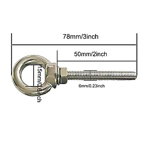 AIVOOF Stainless Steel Eye Bolts, M6 Shoulder Eye Bolt 2" Heavy Duty EyeBolts Screws in Eye Hooks with Washer and Nuts for Lifting Ring Eyebolt Thread Length 50mm