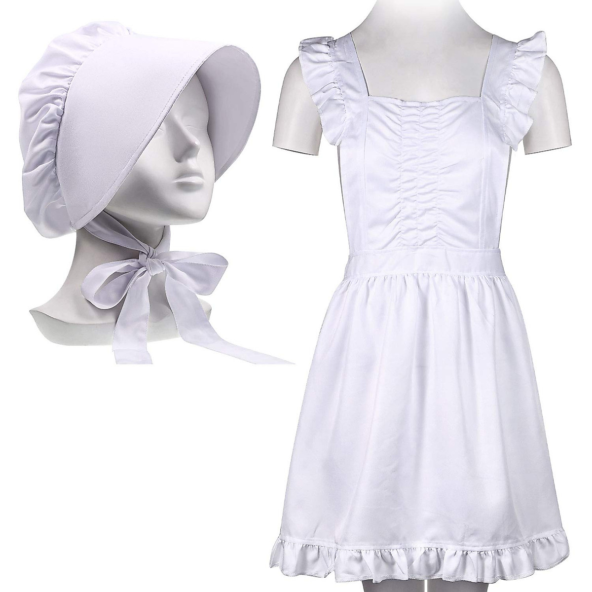 SATINIOR Halloween Retro Kitchen Apron and Bonnet for Women Thanksgiving Revolutionary Colonial Accessory(Fresh Style)