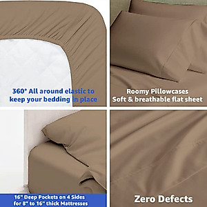 Mattress-Homes 600 Thread Count 100% Long Staple Soft Cotton, 4 Piece Sheets Set, RV Short Queen Size,Smooth & Soft Sateen Weave, Luxury Hotel Collection Bedding, Taupe Solid