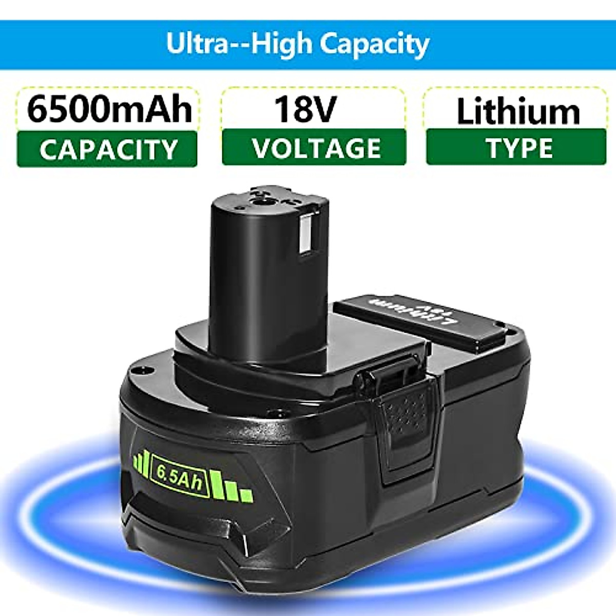 Bonacell 2Pack 6.5Ah Replacement for Ryobi 18V Battery Compatible with Ryobi ONE+ 18 Volt Lithium Battery P108 P102 P103 P104 P105 P107 P109 P190 P122 Cordless Power Tools