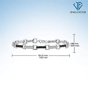 JEWELEXCESS Diamond Link Bracelets for Women – 1.00 Carat Black & White Diamond Sterling Silver Bracelet – Hypoallergenic Diamond Link Bracelet Silver –Bracelets for Women Sterling Silver
