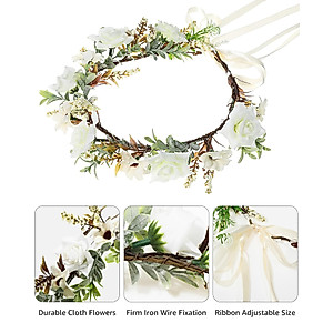 AWAYTR Leaf Flower Crown Garland Headpiece - Hair Floral Wreath Adjustable Flower Headbands for Bridal Wedding Festival Party Flower Leaves Crown (Cream white)