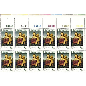 1973 CHRISTMAS MADONNA #1507 Plate Block of 12 x 8 cents US Postage Stamps