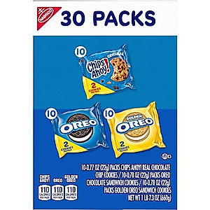 Nabisco Sweet Treats Cookie Variety Pack OREO, OREO Golden & CHIPS AHOY!, 30 Snack Packs (2 Cookies Per Pack)