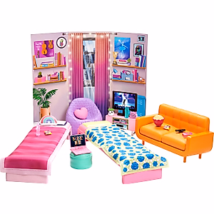 Barbie Toy Playset, Big City, Big Dreams Dorm Room Furniture & Accessories, Includes 2 Beds, Couch, Bean Bag Chair & More