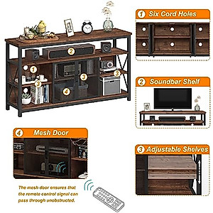 BON AUGURE Rustic Coffee Bar Cabinet with Tall Wood TV Stand, Wood Metal Set for Living Room and Bedroom(Rustic Oak)