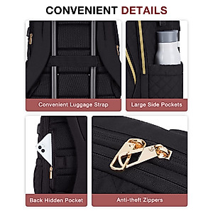 BAGSMART Travel Laptop Backpack Women 17.3 Inch Computer Backpack with USB Charging Port College Bookbag Work Business, Quilted Black